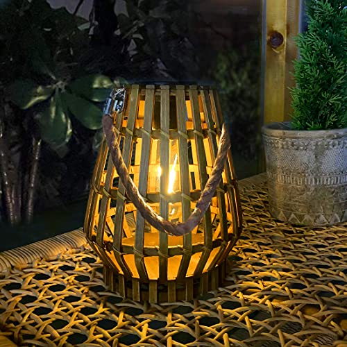 Hanging Solar Lantern Rattan Outdoor Lanterns for Patio Waterproof with Handle Large Bright Natural Bamboo Solar Table Lamp LED Lights Edison Bulb Design Decor for Wedding Yard Garden Farmhouse