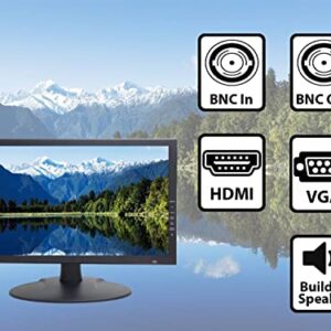 101AV 18.5" Professional LED Security Monitor HDMI VGA & BNC Input Audio Video Display Computer PC Monitor w/Speaker for CCTV DVR Office & Home Security Camera System Surveillance Optional Wall Mount