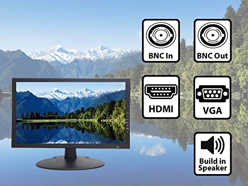 101AV 18.5" Professional LED Security Monitor HDMI VGA & BNC Input Audio Video Display Computer PC Monitor w/Speaker for CCTV DVR Office & Home Security Camera System Surveillance Optional Wall Mount