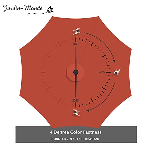 Jardin-Monde 10 FT Patio Umbrella Deluxe - Outdoor Deck Cantilever Umbrella, Hanging Market Offset Umbrella for Backyard Garden Poolside Lawn, Crank Lift & Cross Base, 8 Ribs - PS300-RED