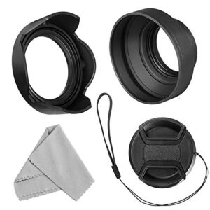 55mm lens hood set compatible with nikon d3400 d3500 d5500 d5600 d7500 dslr camera with af-p dx 18-55mm f/3.5-5.6g vr lens, collapsible rubber hood + reversible tulip flower hood + lens cap