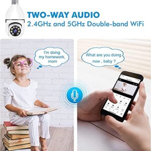 Light Bulb Security Camera 2.4GHz/5GHz WiFi 360 Wireless Light Bulb Camera for Home Security Motion Tracking Alarm, 1080P Light Socket Cameras Night Vision Two-Way Talk Compatible with Alexa, Tuya