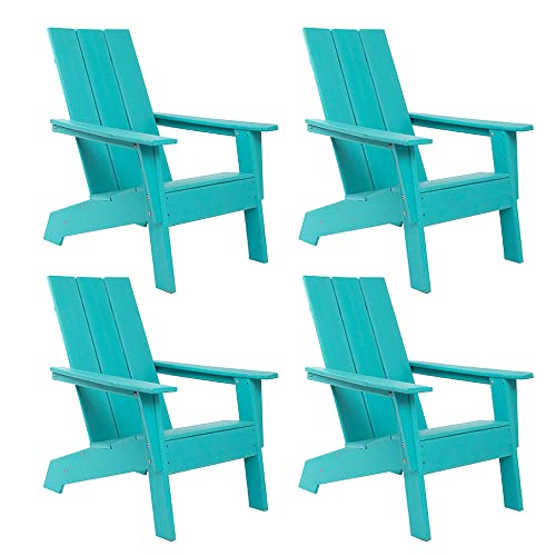 ResinTeak Adirondack Chairs Set of 4, Outdoor Patio Furniture for Fire Pit, Yard, and Deck, Poly Lumber Finish, Modern Collection (Blue)