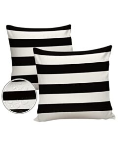 outdoor pillows 26×26 waterproof outdoor pillow covers, black white stripes polyester throw pillow covers garden cushion decorative case for patio couch decoration set of 2, geometric