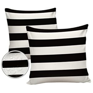 Outdoor Pillows 26x26 Waterproof Outdoor Pillow Covers, Black White Stripes Polyester Throw Pillow Covers Garden Cushion Decorative Case for Patio Couch Decoration Set of 2, Geometric