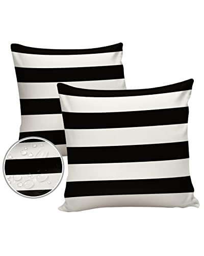 Outdoor Pillows 26x26 Waterproof Outdoor Pillow Covers, Black White Stripes Polyester Throw Pillow Covers Garden Cushion Decorative Case for Patio Couch Decoration Set of 2, Geometric