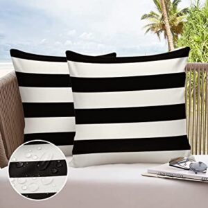 Outdoor Pillows 26x26 Waterproof Outdoor Pillow Covers, Black White Stripes Polyester Throw Pillow Covers Garden Cushion Decorative Case for Patio Couch Decoration Set of 2, Geometric