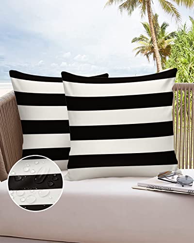 Outdoor Pillows 26x26 Waterproof Outdoor Pillow Covers, Black White Stripes Polyester Throw Pillow Covers Garden Cushion Decorative Case for Patio Couch Decoration Set of 2, Geometric