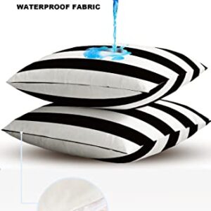 Outdoor Pillows 26x26 Waterproof Outdoor Pillow Covers, Black White Stripes Polyester Throw Pillow Covers Garden Cushion Decorative Case for Patio Couch Decoration Set of 2, Geometric