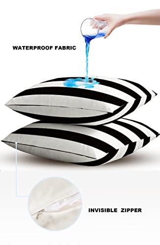 Outdoor Pillows 26x26 Waterproof Outdoor Pillow Covers, Black White Stripes Polyester Throw Pillow Covers Garden Cushion Decorative Case for Patio Couch Decoration Set of 2, Geometric