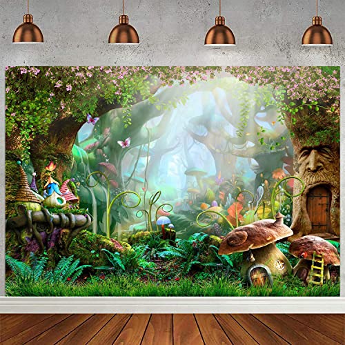 7x5ft Enchanted Forest Photo Backdrop, Fairy Tale Wonderland Backdrop, Alice and Wonderland Backdrop ​for Girl Princess Birthday Party Newborn Baby Shower Banner Decoration Photo Booth Prop