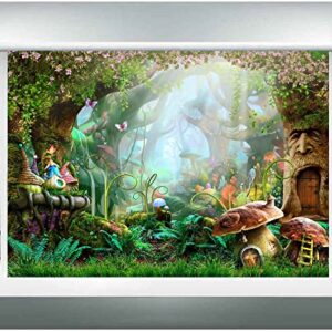 7x5ft Enchanted Forest Photo Backdrop, Fairy Tale Wonderland Backdrop, Alice and Wonderland Backdrop ​for Girl Princess Birthday Party Newborn Baby Shower Banner Decoration Photo Booth Prop