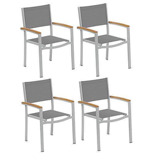 Oxford Garden Travira Armchair - Titanium Sling - Tekwood Natural Arm Caps - 4 Pack