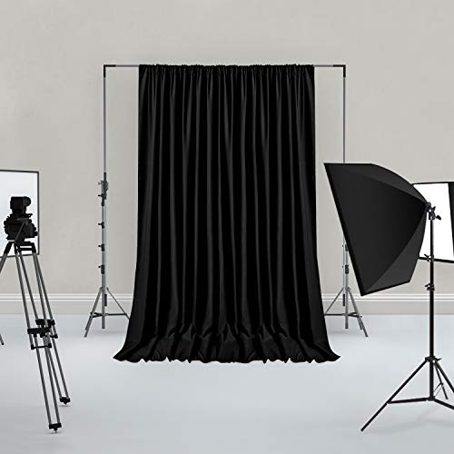 Hiasan Black Backdrop Curtains for Parties, Polyester Photography Backdrop Drapes for Family Gatherings, Wedding Decorations, 5ftx10ft, Set of 2 Panels