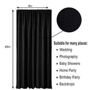 Hiasan Black Backdrop Curtains for Parties, Polyester Photography Backdrop Drapes for Family Gatherings, Wedding Decorations, 5ftx10ft, Set of 2 Panels