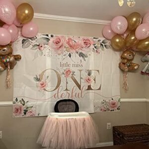 Avezano Miss Onederful Birthday Backdrop Pink Floral 1st Birthday Backdrop Sweet Baby Girl First Birthday Party Decoration Banner (7x5ft)