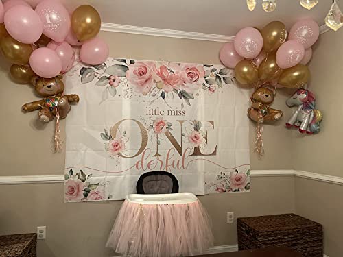 Avezano Miss Onederful Birthday Backdrop Pink Floral 1st Birthday Backdrop Sweet Baby Girl First Birthday Party Decoration Banner (7x5ft)