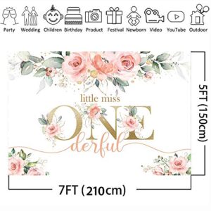 Avezano Miss Onederful Birthday Backdrop Pink Floral 1st Birthday Backdrop Sweet Baby Girl First Birthday Party Decoration Banner (7x5ft)