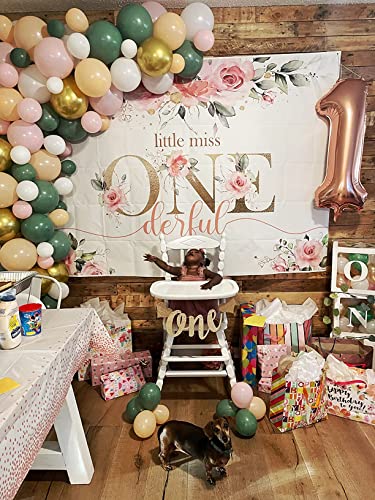 Avezano Miss Onederful Birthday Backdrop Pink Floral 1st Birthday Backdrop Sweet Baby Girl First Birthday Party Decoration Banner (7x5ft)