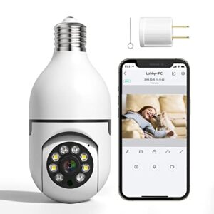 yihoume upgraded,wireless light bulb security camera, 360°panoramic 2k surveillance cam 2.4ghz camera with motion detection alarm night vision two-way-talk phone remote view indoor