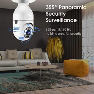 Yihoume Upgraded,Wireless Light Bulb Security Camera, 360°Panoramic 2K Surveillance Cam 2.4GHz Camera with Motion Detection Alarm Night Vision Two-Way-Talk Phone Remote View Indoor