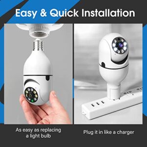 Yihoume Upgraded,Wireless Light Bulb Security Camera, 360°Panoramic 2K Surveillance Cam 2.4GHz Camera with Motion Detection Alarm Night Vision Two-Way-Talk Phone Remote View Indoor