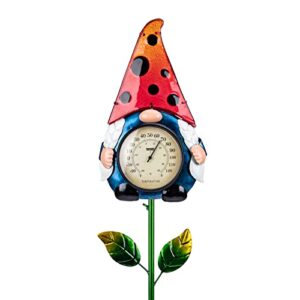 elf thermometer for outside – 42 inch outdoor metal stake decorative thermometer and hygrometer for patio lawn garden