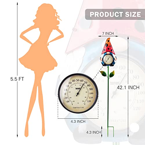 Elf Thermometer for Outside - 42 Inch Outdoor Metal Stake Decorative Thermometer and Hygrometer for Patio Lawn Garden