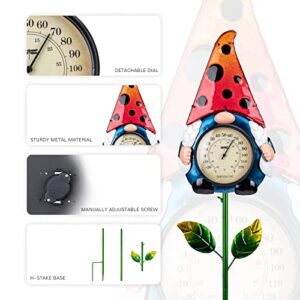 Elf Thermometer for Outside - 42 Inch Outdoor Metal Stake Decorative Thermometer and Hygrometer for Patio Lawn Garden