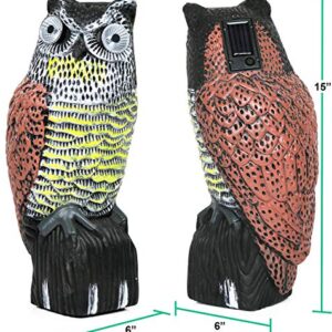 Galashield Owl Decoy | Plastic Owls to Scare Birds Away with Solar Powered LED Eyes | Owl Statue for Garden & Outdoors