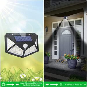 2 Pack Solar Lights Outdoor, Motion Sensor Solar Lights with 100 LED, Wireless Wall Lights, , 3 Lighting Modes and IP65 Waterproofed for Wall, Patio, Garden and Pathway Safety Lighting.