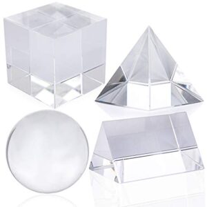 4 pack crystal photography prism set, include 50mm crystal ball, 50mm crystal cube, 50mm triangular prism, 50mm optical pyramid with wiper cloth and box, photography accessory