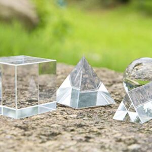 4 Pack Crystal Photography Prism Set, Include 50mm Crystal Ball, 50mm Crystal Cube, 50mm Triangular Prism, 50mm Optical Pyramid with Wiper Cloth and Box, Photography Accessory