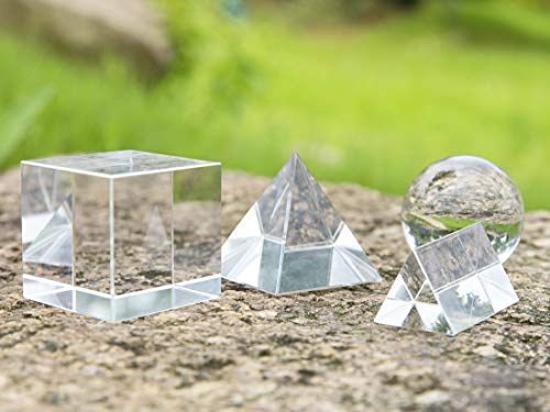 4 Pack Crystal Photography Prism Set, Include 50mm Crystal Ball, 50mm Crystal Cube, 50mm Triangular Prism, 50mm Optical Pyramid with Wiper Cloth and Box, Photography Accessory