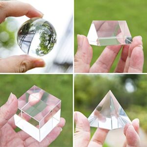 4 Pack Crystal Photography Prism Set, Include 50mm Crystal Ball, 50mm Crystal Cube, 50mm Triangular Prism, 50mm Optical Pyramid with Wiper Cloth and Box, Photography Accessory