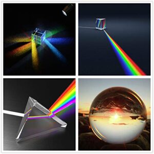 4 Pack Crystal Photography Prism Set, Include 50mm Crystal Ball, 50mm Crystal Cube, 50mm Triangular Prism, 50mm Optical Pyramid with Wiper Cloth and Box, Photography Accessory