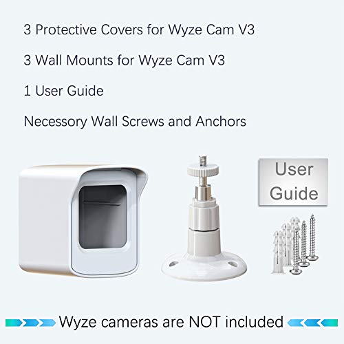 PEF Mount for All-New Wyze Cam V3 ONLY, Weatherproof Protective Cover and 360 Degree Adjustable Wall Mount Solid Housing for Wyze V3 Outdoor Indoor Smart Home Camera System (White, 3 Pack)