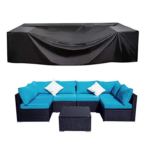 UXUNBlue Outdoor Patio Furniture Covers 210D Oxford Polyester Black Large Size Rectangular Sectional Furniture Set Covers Fits to 12Seats Sofa Cover 110"L Waterproof | Anti-UV(110"L x 83"W x 28"H)