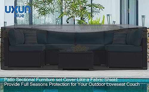 UXUNBlue Outdoor Patio Furniture Covers 210D Oxford Polyester Black Large Size Rectangular Sectional Furniture Set Covers Fits to 12Seats Sofa Cover 110"L Waterproof | Anti-UV(110"L x 83"W x 28"H)