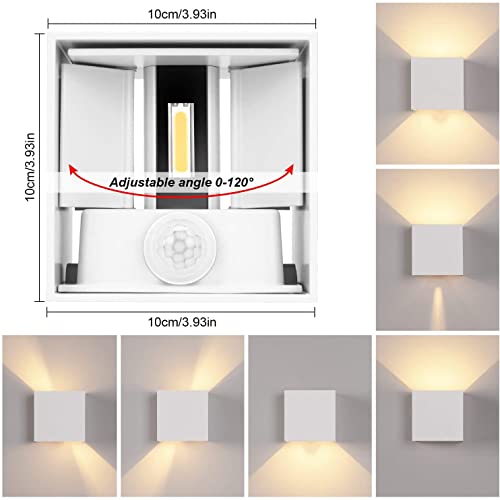 INHDBOX Motion Sensor LED Wall Lighting Sconce, 7W Warm Light Outdoor Waterproof Adjustable Wall Lamp, Motion Detector Garden/Hallway/Pathway Porch Light