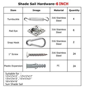 COCONUT Shade Sail Hardware Kit for Sun Shade Sail Installation 316 Anti-Rust Stainless Steel 6 Inches Courtyard Driveway Patio Garden