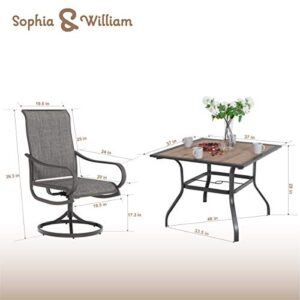 Sophia & William Patio Dining Set 5 Pieces Outdoor Furniture Set for 4 Patio Swivel Chairs Textilene with 1 Metal Umbrella Table 6 Person for Lawn Garden