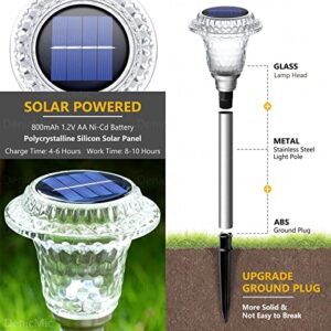 DenicMic Solar Outdoor Lights 4 Pack Garden Pathway Lights LED Landscape Lights Waterproof Stainless Steel Glass Yard Stake Walkway Lighting for Sidewalk, Driveway, Lawn, Patio (Warm White)