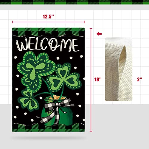 CMEGKE St Patrick's Day Garden Flag, St Patrick's Day Green Shamrocks Welcome Garden Flag, Spring Summer Garden Flag Rustic Vertical Double Sided Burlap ST Patricks Day Party Holiday Farmhouse Yard Home Outside Decor 12.5 x 18 In