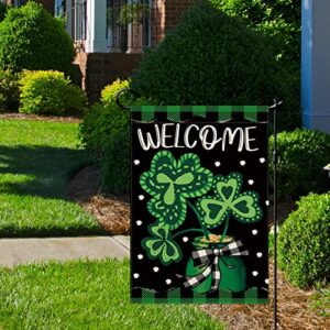 CMEGKE St Patrick's Day Garden Flag, St Patrick's Day Green Shamrocks Welcome Garden Flag, Spring Summer Garden Flag Rustic Vertical Double Sided Burlap ST Patricks Day Party Holiday Farmhouse Yard Home Outside Decor 12.5 x 18 In