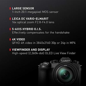 Panasonic LUMIX FZ1000 II 20.1MP Digital Camera, 16x 25-400mm LEICA DC Lens, 4K Video, Optical Image Stabilizer and 3.0-inch Display – Point and Shoot Camera - DC-FZ1000M2 (Black)