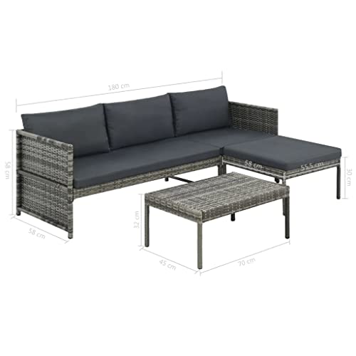 vidaXL Patio Lounge Set Poly Rattan Wicker Black 3-Seat Garden Backyard Sofa