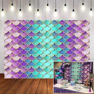 avezano mermaid birthday backdrop glitter mermaid scales backdrops kids birthday party decor girls princess baby shower photo background purple aqua green shell backdrop (7x5ft)