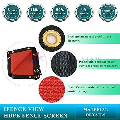 Ifenceview 5'x3' to 5'x50' Red Shade Cloth/Fence Privacy Screen Fabric Mesh Net for Construction Site, Yard, Driveway, Garden, Railing, Canopy, Awning 160 GSM UV Protection (5'x50')