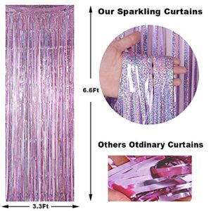 3 Pack Fringe Curtains Party Decorations,Tinsel Backdrop Curtains for Parties,Photo Booth Wedding Graduations Birthday Christmas Event Party Supplies (Pink)